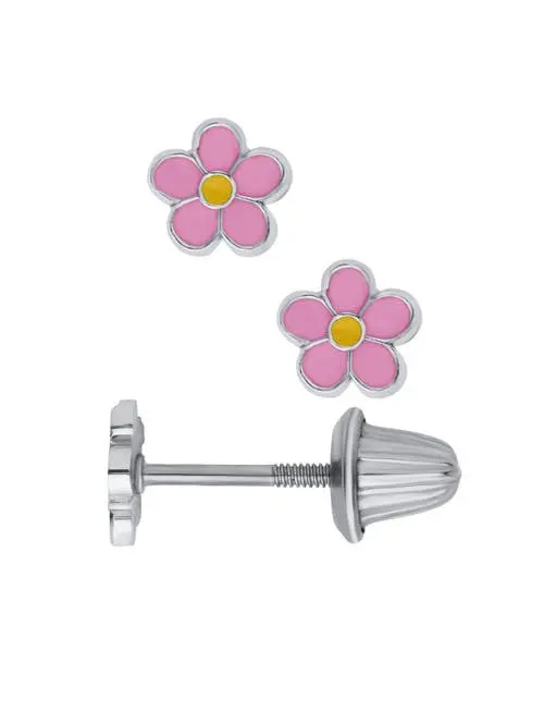 MIA BELLE GIRLS Daisy Flower Stud Earrings - Silver