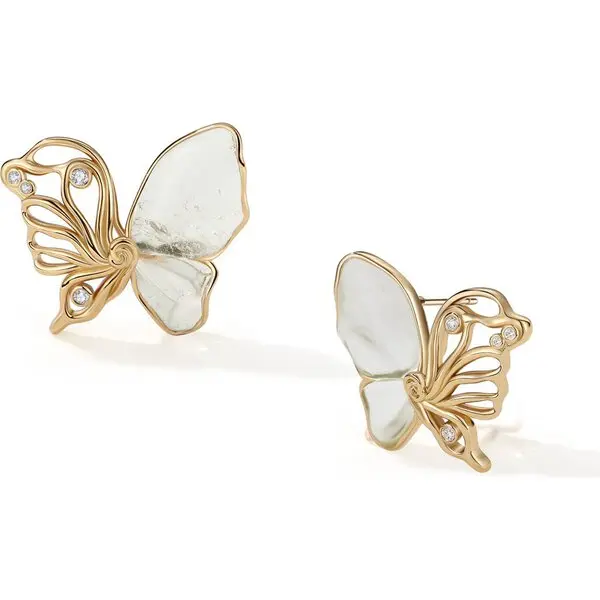 RETRO CHIC Butterfly Serenade Crystal Earrings - Gold & White