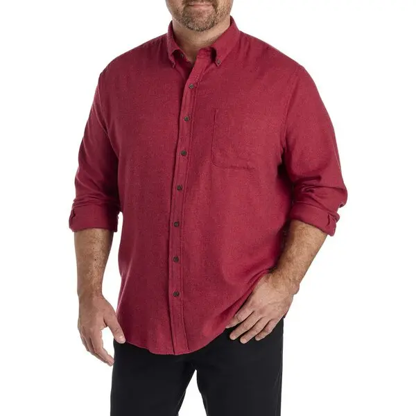 HARBOR BAY BY DXL Big & Tall Solid Flannel Sport Shirt - Tibetan Red Hthr