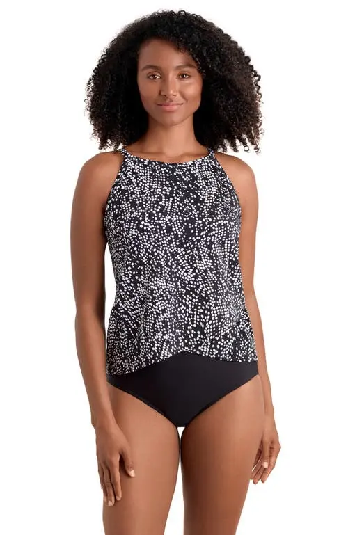 SHAPESOLVER High Neck Tankini Swimsuit Top - Pebble Beach