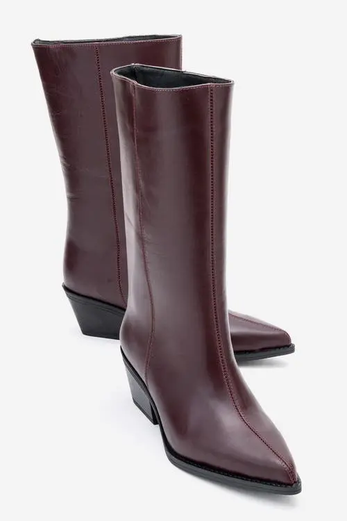 FOREVER & ALWAYS SHOES Juana Leather Pointed Toe Boots - Burgundy Leather