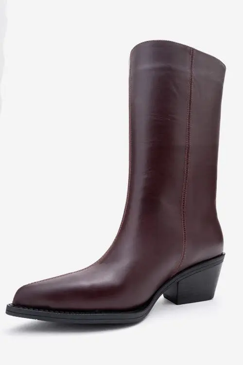 FOREVER & ALWAYS SHOES Juana Leather Pointed Toe Boots - Burgundy Leather