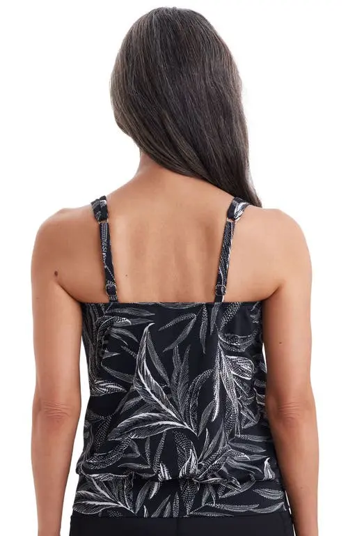 SHAPESOLVER Shirred Neck Blouson Mastectomy Tankini Swimsuit Top