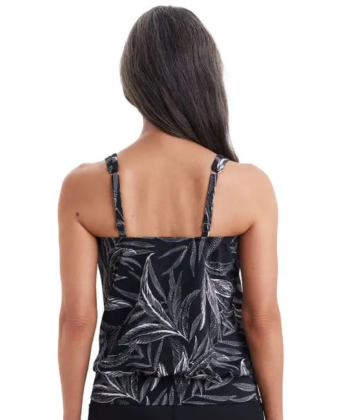 SHAPESOLVER Shirred Neck Blouson Mastectomy Tankini Swimsuit Top