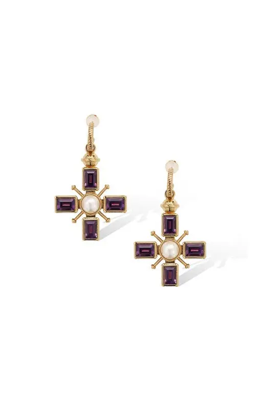 RC RETRO CHIC Byzantine Cross Dangle Earrings - Purple & Gold & White