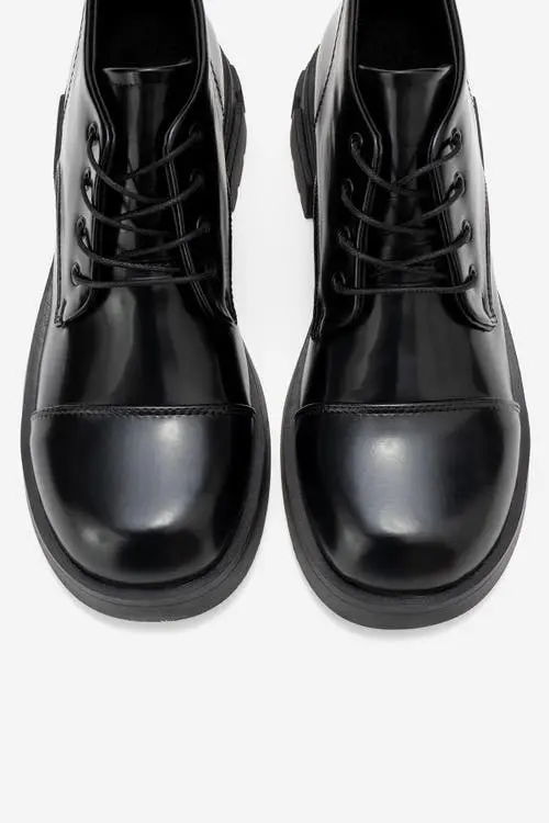 PROLOGUE SHOES Lagom Patent Boots - Black Matt Faux Leather