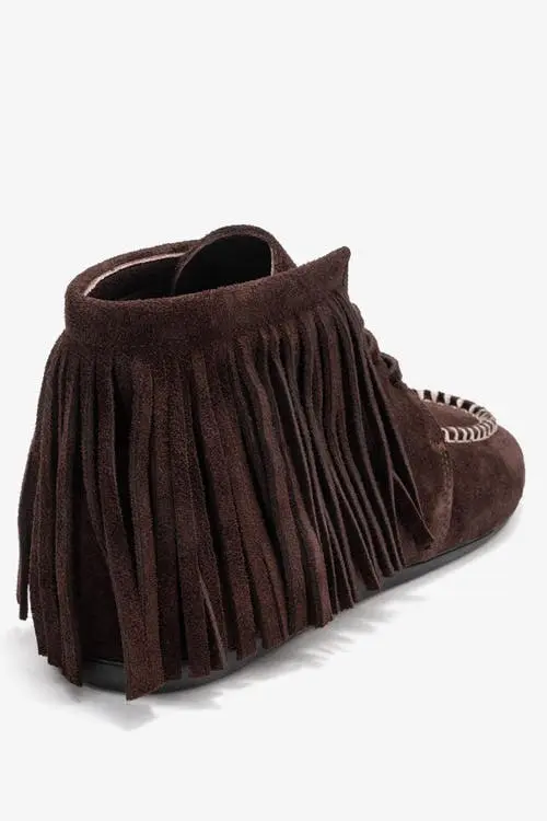 FOREVER & ALWAYS SHOES Raux Leather Ankle Boot - Brown Suede Leather
