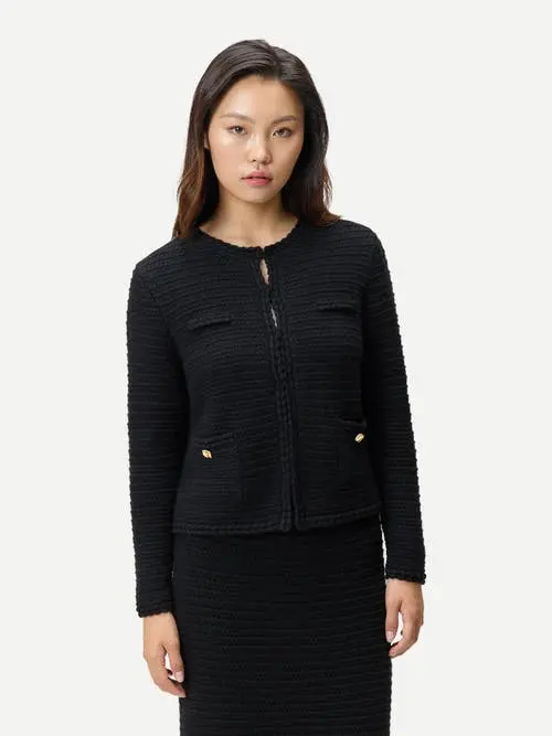 Gobi Cashmere Textured Knit Cashmere Jacket-style Cardigan - Black
