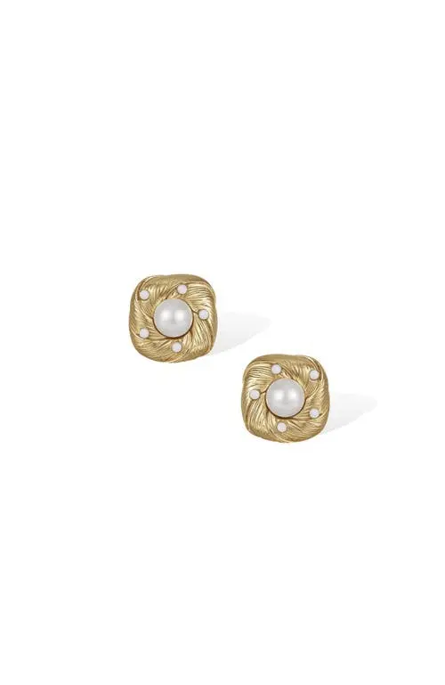 RC RETRO CHIC Canary Stud Earrings - Gold & White