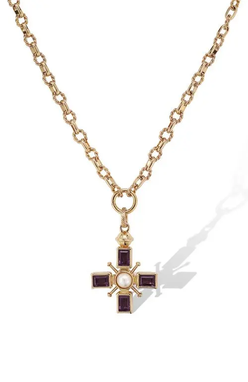 RC RETRO CHIC Byzantine Cross Pendant Necklace - Purple & Gold & White