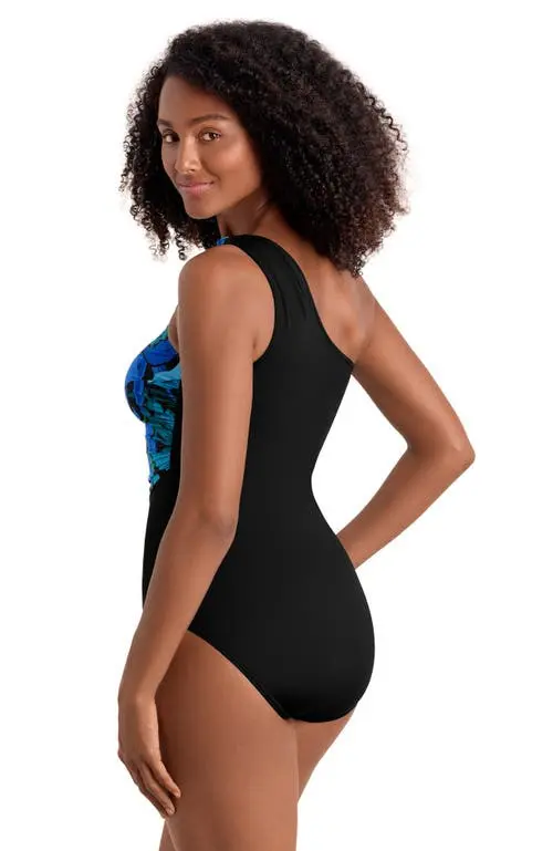 SHAPESOLVER One-shoulder One-piece Swimsuit - Leaf Sensation