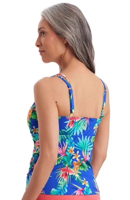 SHAPESOLVER Crossover Tankini Swimsuit Top - Tropical Tendencies