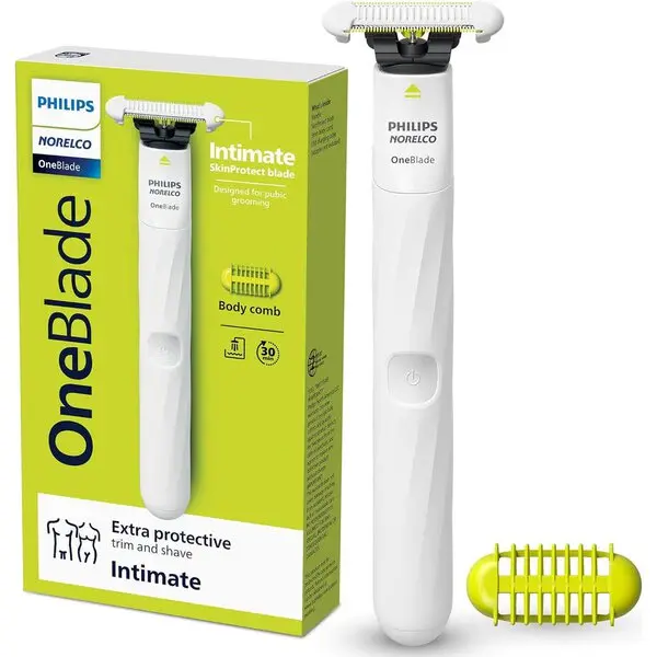 PHILIPS NORELCO Oneblade Intimate Pubic Groomer, Skinprotect Blade - White