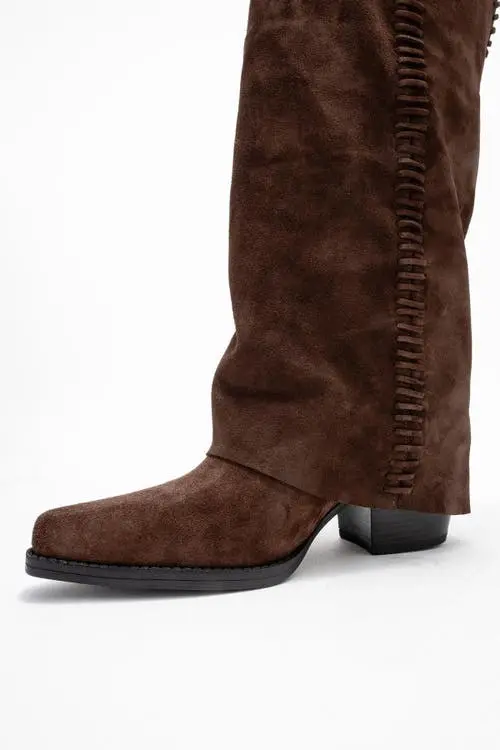 FOREVER & ALWAYS SHOES Clementina Leather Western Boot - Brown Suede Leather