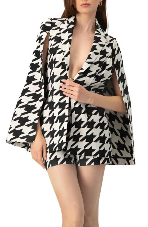 IVONNE Houndstooth Trench Coat With Cape