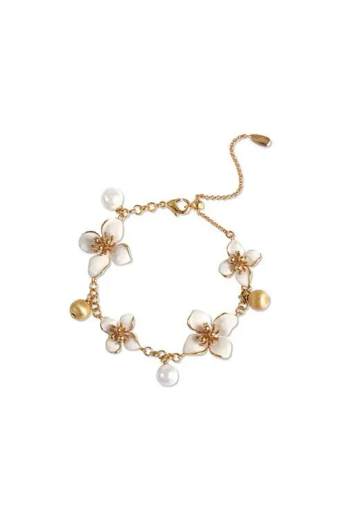 RETRO CHIC Iris Blossom Floral Bracelet - White & Gold