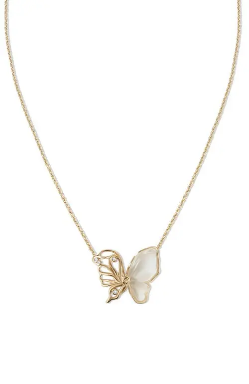 RETRO CHIC Butterfly Pendant Necklace - Gold & White