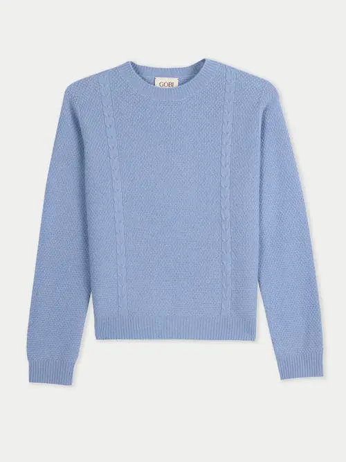 Gobi Cashmere Cropped Crewneck Cashmere Sweater - Dusty Blue