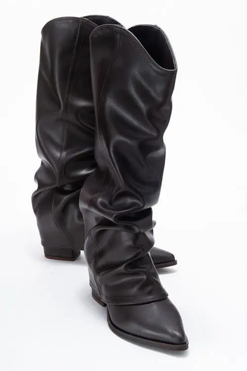 PROLOGUE SHOES Elaris Knee High Boots - Brown Faux Leather