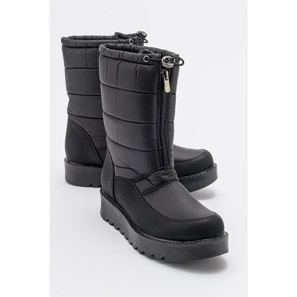 PROLOGUE SHOES Zip-up Mid-calf Snow Boots - Black Faux Leather