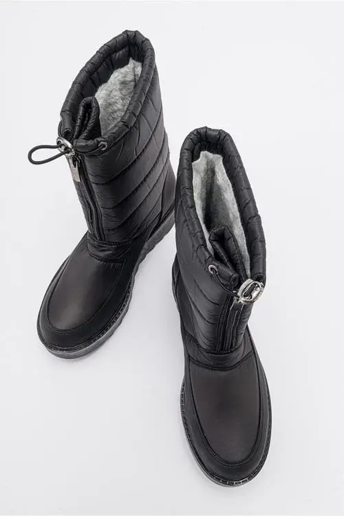 PROLOGUE SHOES Zip-up Mid-calf Snow Boots - Black Faux Leather