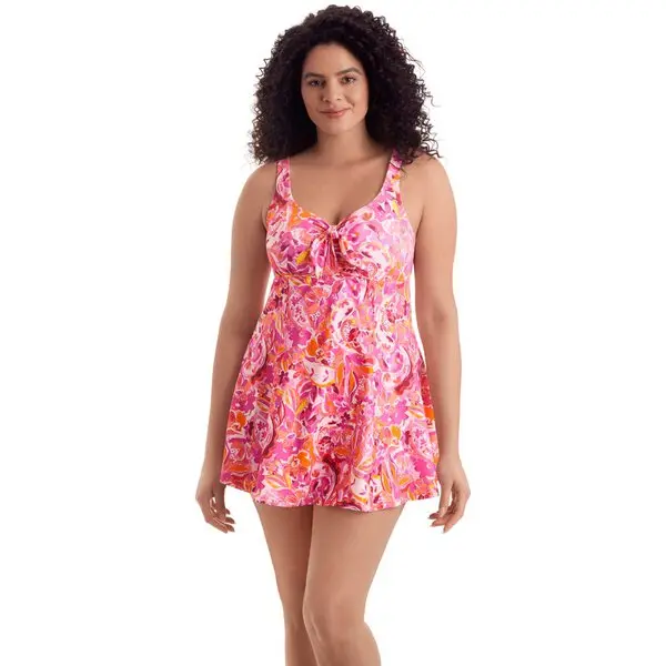 SHAPESOLVER Bow Front Swim Dress - Picasso Floral