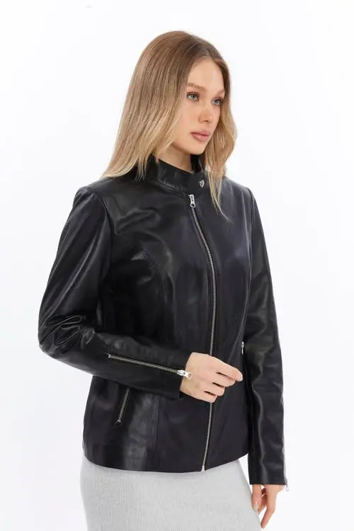 FURNIQ UK Elspeth Leather Jacket - Black
