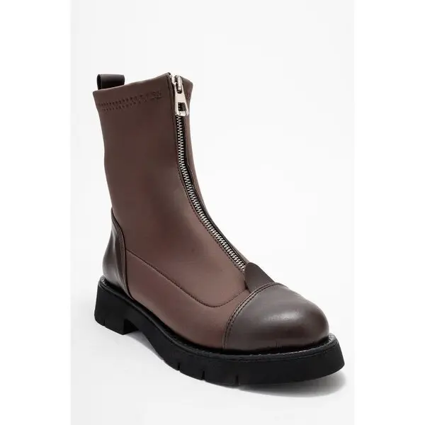PROLOGUE SHOES Martos Zip Up Ankle Boot - Brown Faux Leather
