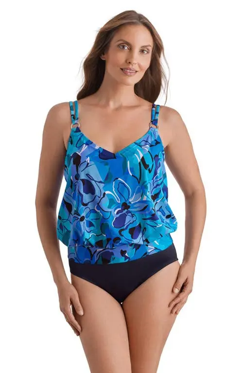 SHAPESOLVER V-neck Blouson One-piece Swimsuit - Organic Bloom