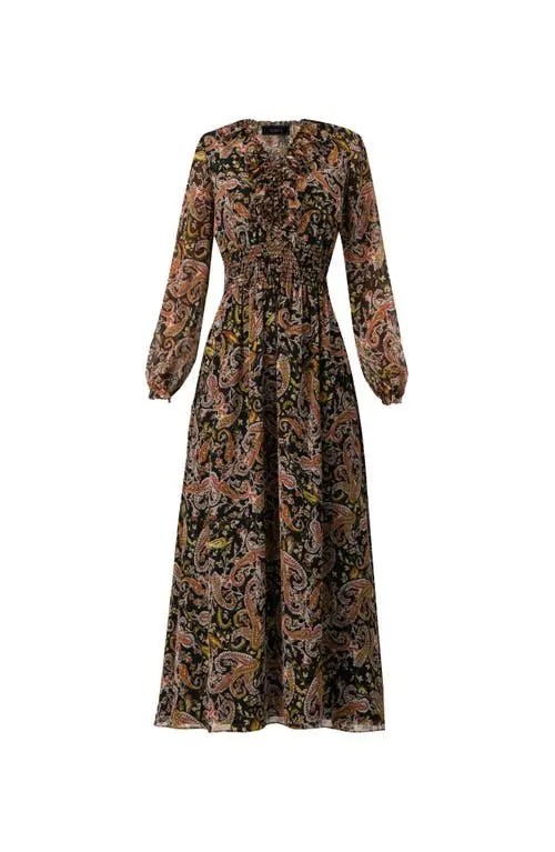 IVONNE Printed Long Dress With Smock Detail