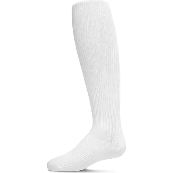MEMOI Thin Ribbed Cotton Tights - White