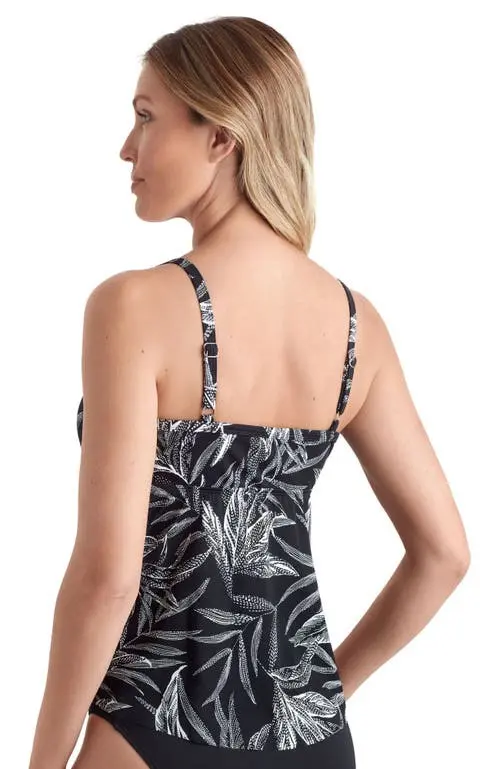 SHAPESOLVER High Low Double Tier Tankini Swimsuit Top - Leaf Encounter