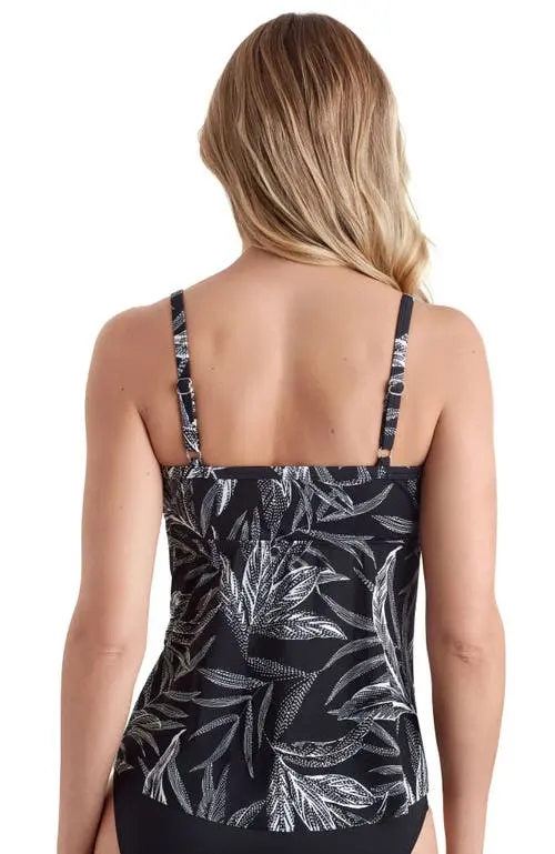 SHAPESOLVER High Low Double Tier Tankini Swimsuit Top - Leaf Encounter