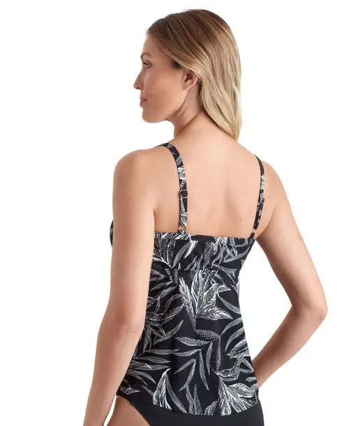 SHAPESOLVER High Low Double Tier Tankini Swimsuit Top - Leaf Encounter