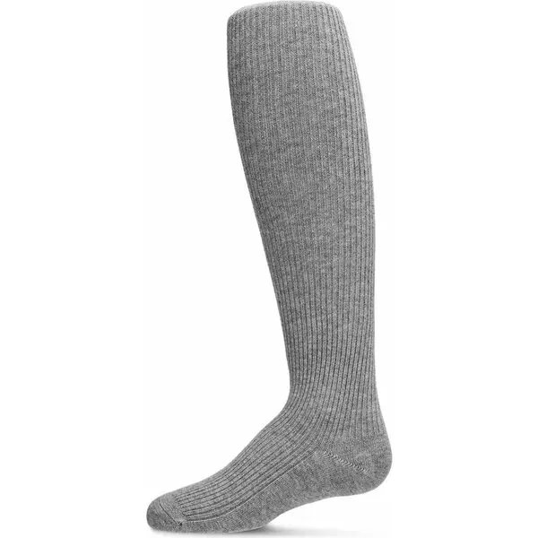 MEMOI Thin Ribbed Cotton Tights - Medium Gray