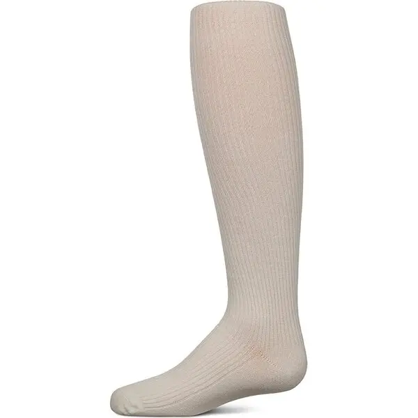 MEMOI Thin Ribbed Cotton Tights - Winter White