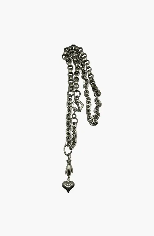 SHOP SPICY DAN Charles Antique Hand Holding Heart Charm Necklace - Silver