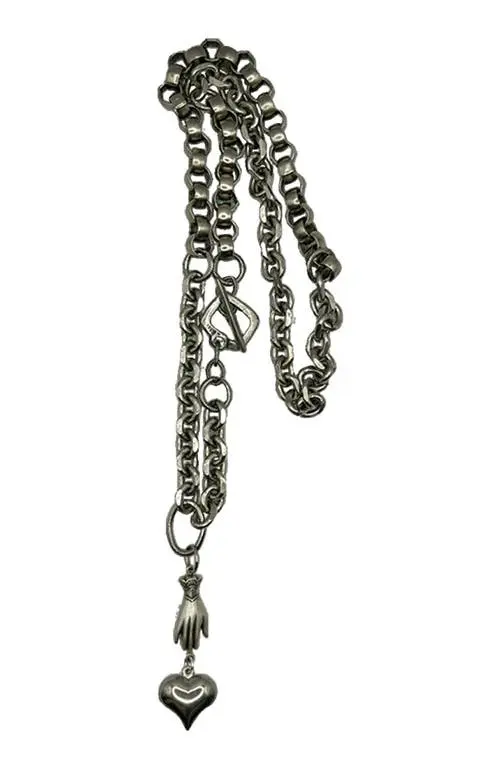 SHOP SPICY DAN Charles Antique Hand Holding Heart Charm Necklace - Silver