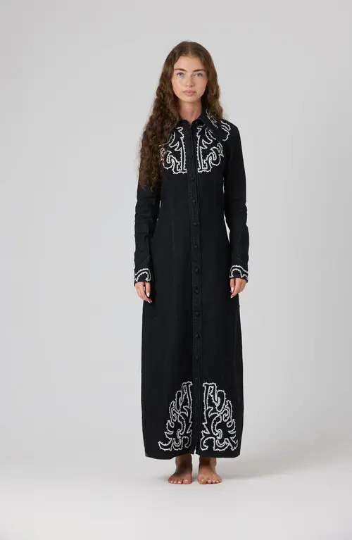 BY TESS COLLECTION Wren Embroidered Dress - Black Denim