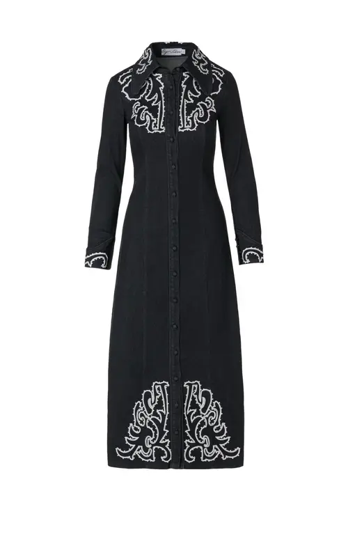 BY TESS COLLECTION Wren Embroidered Dress - Black Denim