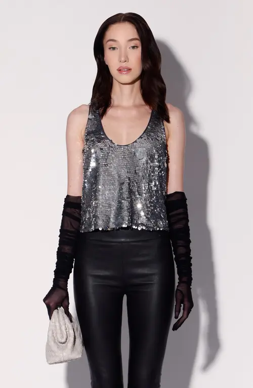Walter Baker Destiny Sequin Top - Silver Sequin