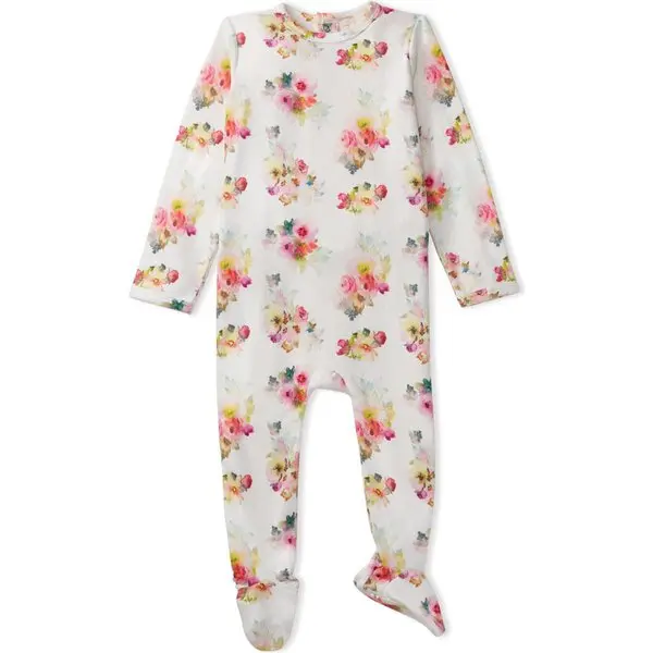 MINIMOI Floral-print Pointelle Footie - Winter White