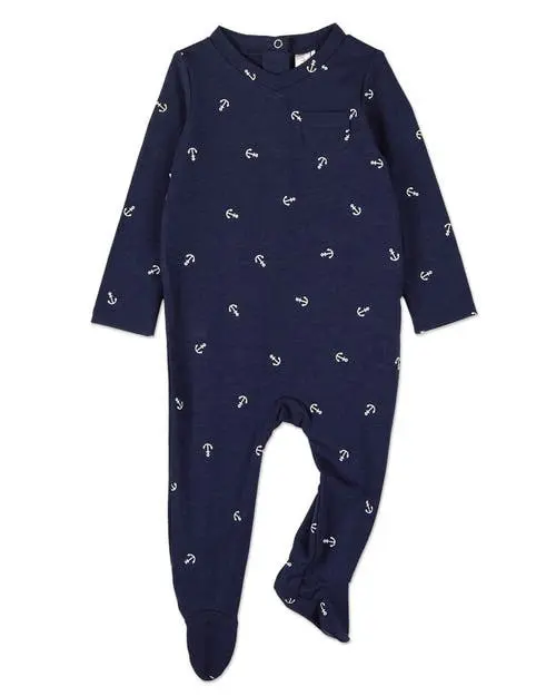 MINIMOI Printed Rayon Blend Footie - Navy