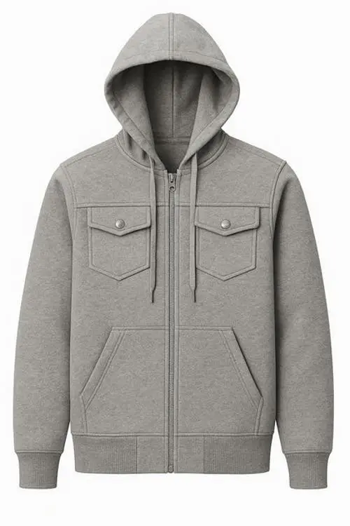 BENBEN Heavyweight Full Zip Up Hoodie Jacket - Charcoal