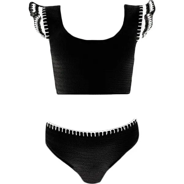 NESSI BYRD Hand-knitted Ruffle Bikini - Black
