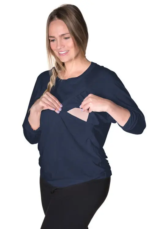 BUN MATERNITY NURSING APPAREL Bliss Long Sleeve Nursing Top - Dark Navy