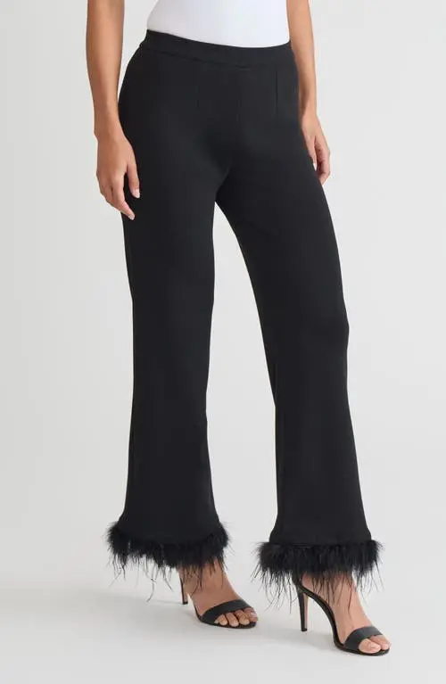 Ming Wang Knit Feather Wide Leg Pants