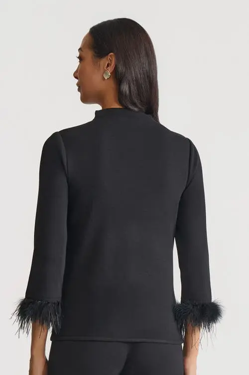 Ming Wang Embellished High Neck Knit Top