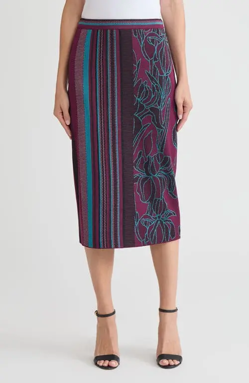 Ming Wang Jacquard Knit Midi Skirt