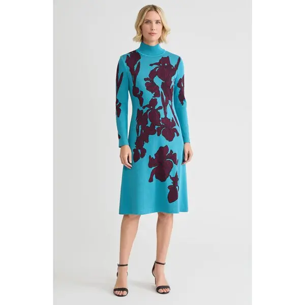 Ming Wang A-line Floral Jacquard Knit Midi Dress - Nebula/midnight Violet/black